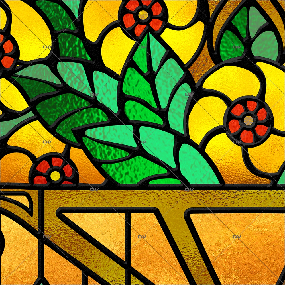 VIT53 - Effet vitrail fleurs art deco - DECO-VITRES