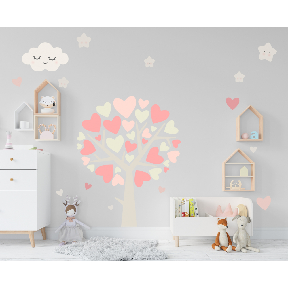 Sticker coeurs roses - Tissu adhésif enlevable - Sans PVC