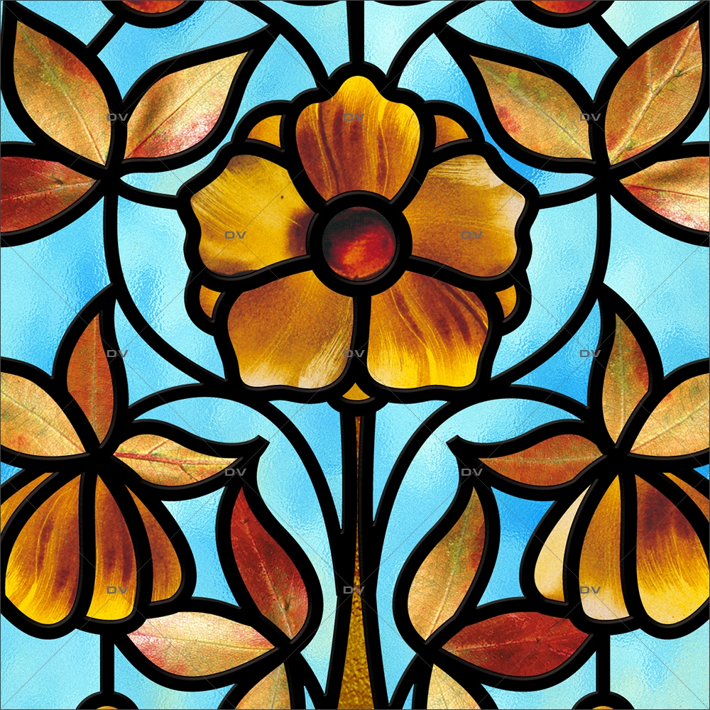 VIT200 - Sticker vitrail fleur art deco - DECO-VITRES