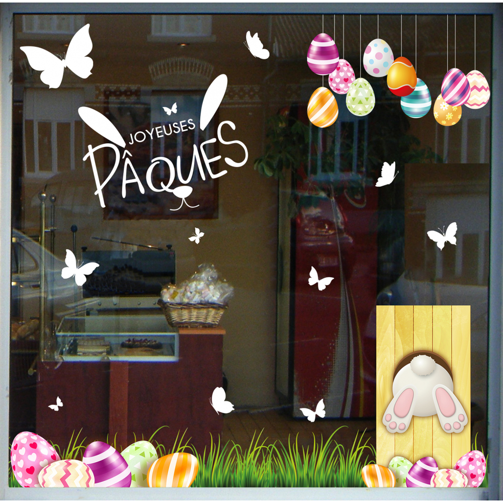 PAQ159 - Sticker frise d'oeufs de Pâques multicolores suspendus