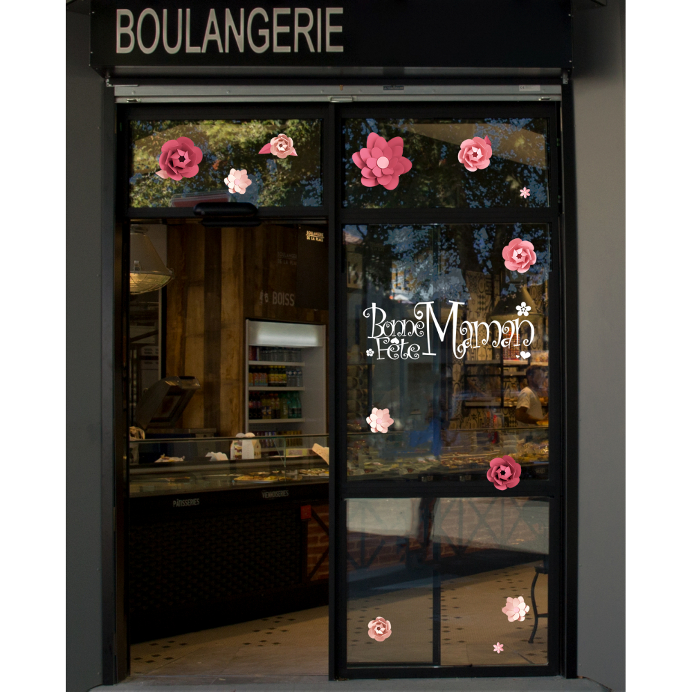 FLEURS47S - Sticker 12 fleurs roses paper cut